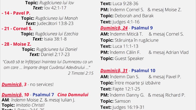 July Program | Grace Romanian Church