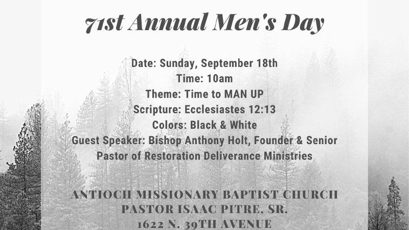 71st Annual Men's Day - Live Worship Service (9/18/2022) | Antioch ...