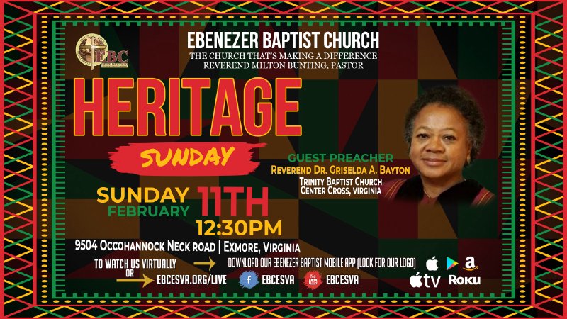 Heritage Sunday Worship | Ebenezer Baptist Church - Exmore, VA