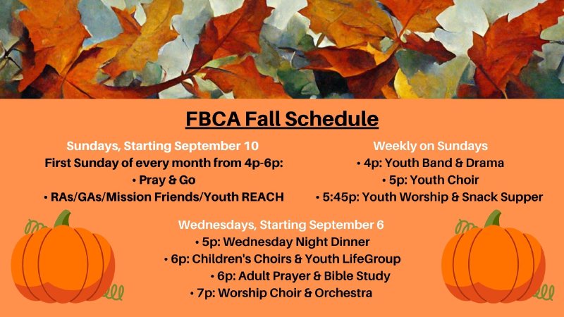 FBCA's Fall Schedule Preview | First Baptist Alexandria