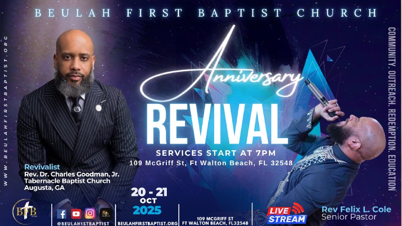 Oct 20 Live - Anniversary Revival Day 1 - Dr. Charles Goodman | Beulah ...
