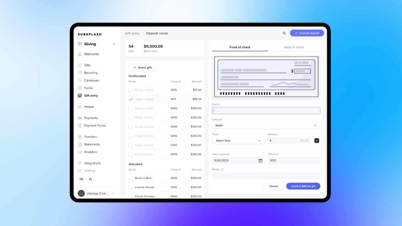 Bulk Check Scanning & Remote Deposit - Subsplash